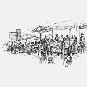 Free Crowded Market Hand Drawn Clipart Vector Illustration | Gogivo