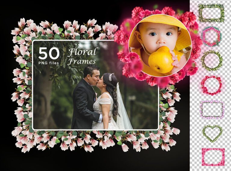 50 Floral Frame Overlays | Flower Overlays | Flower & Leaf backgrounds ...