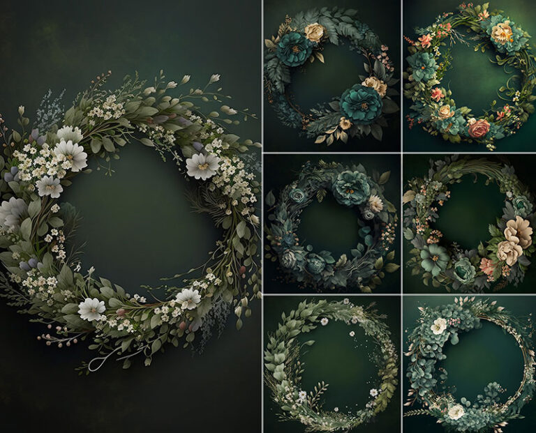 30 Green Floral Wreath Digital Backdrops, Photography and studio ...
