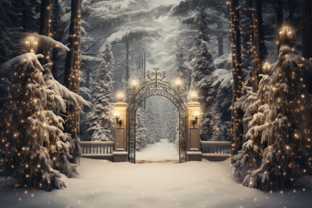 Winter Wonderland Snowy Forest Bokeh Christmas Digital Backdrop | Gogivo