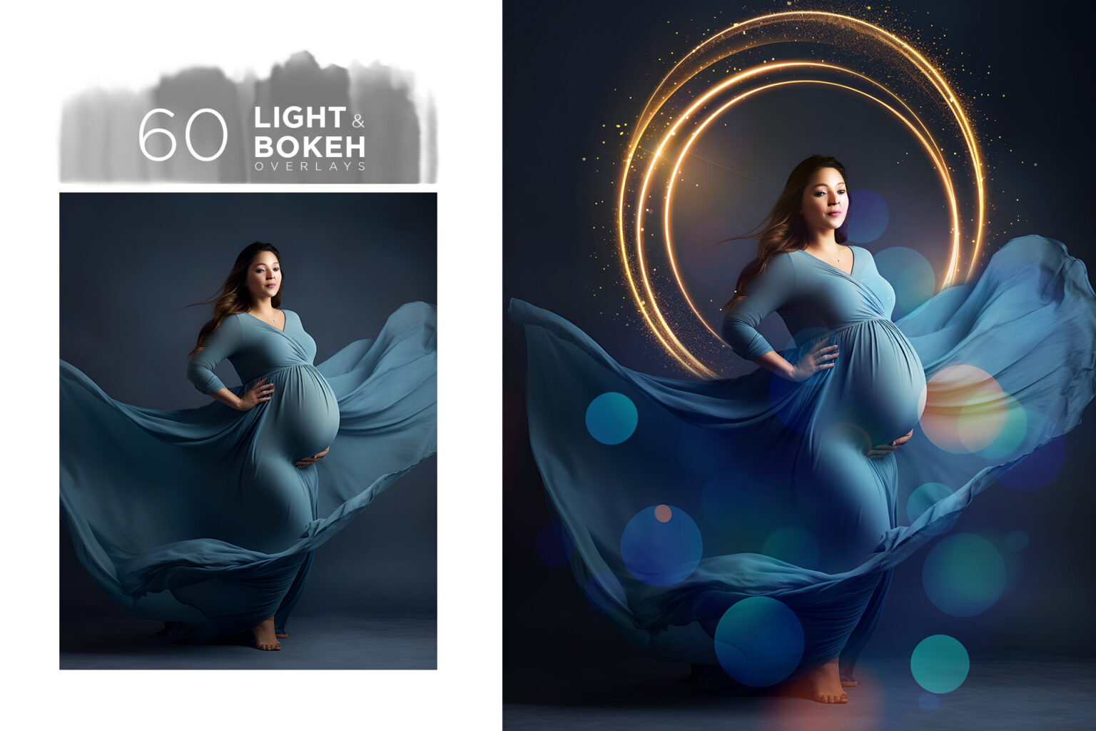 Golden Shine circle Lights and Bokeh Maternity photo overlays | Gogivo