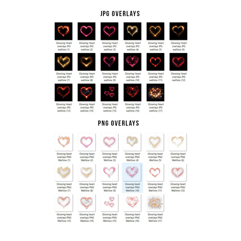 Glow Hearts: 17 PNG Valentine overlays | Gogivo