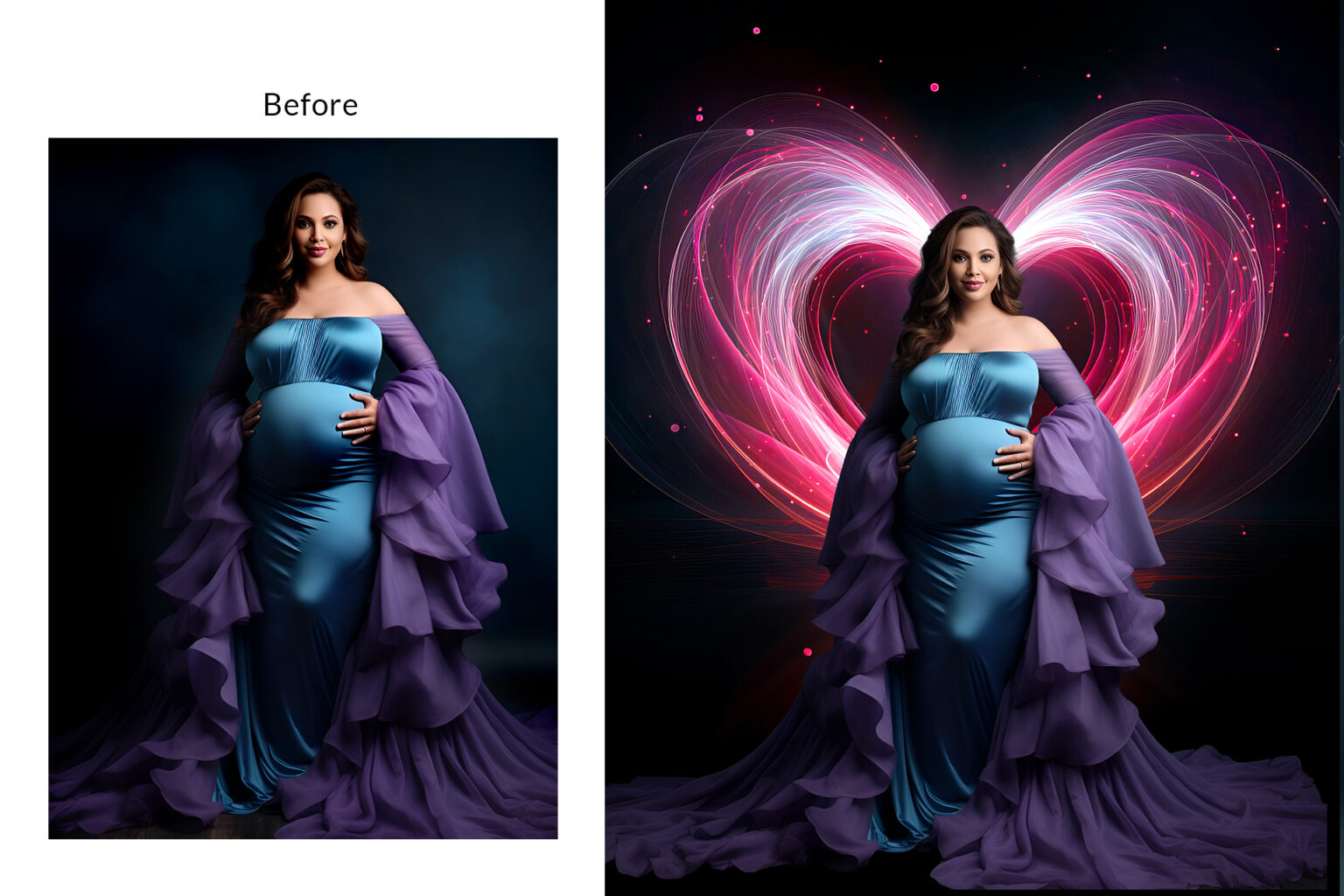 7 Glowing Heart Maternity digital backdrop PNG overlays | Gogivo