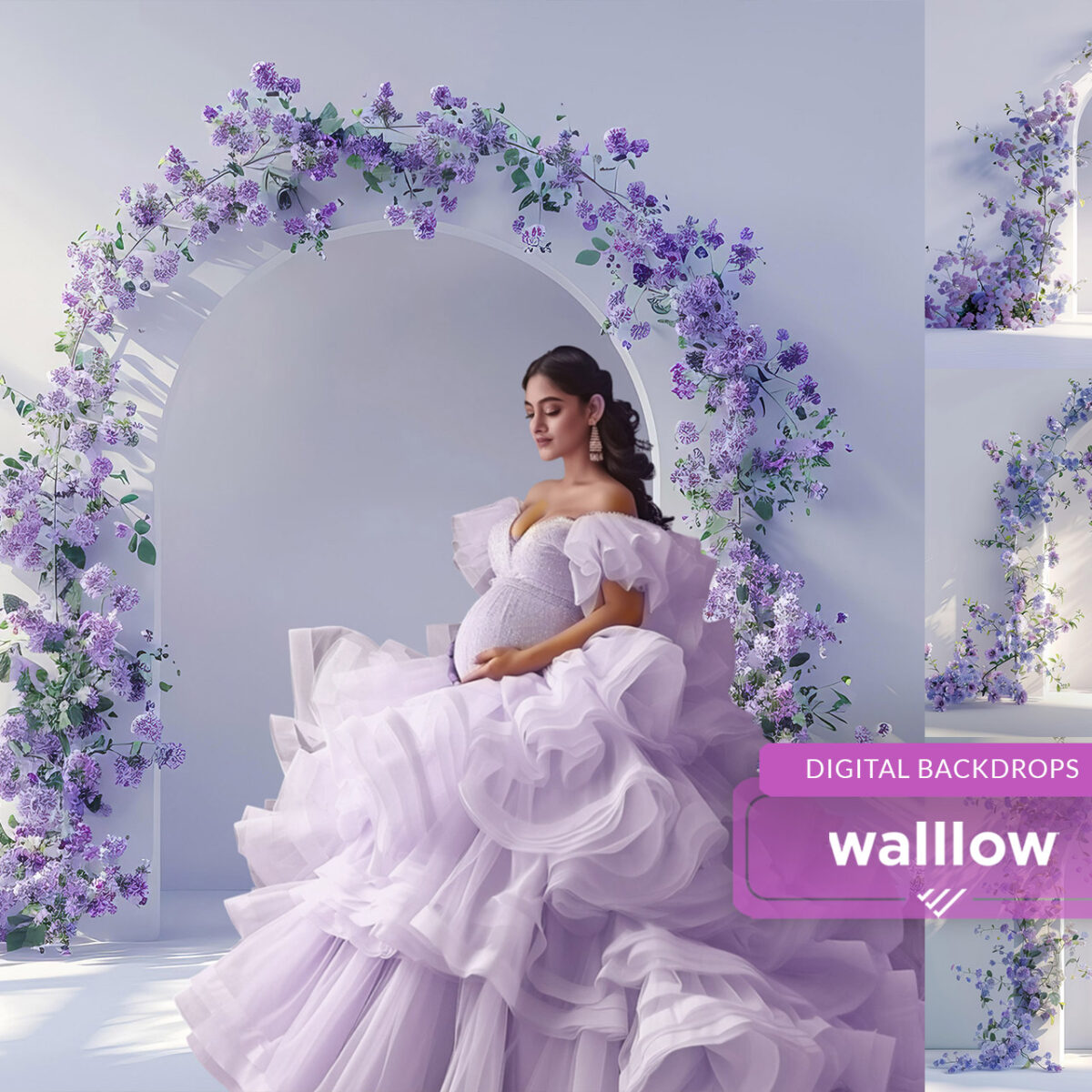 Violet Floral arch digital studio backdrop overlays | Gogivo