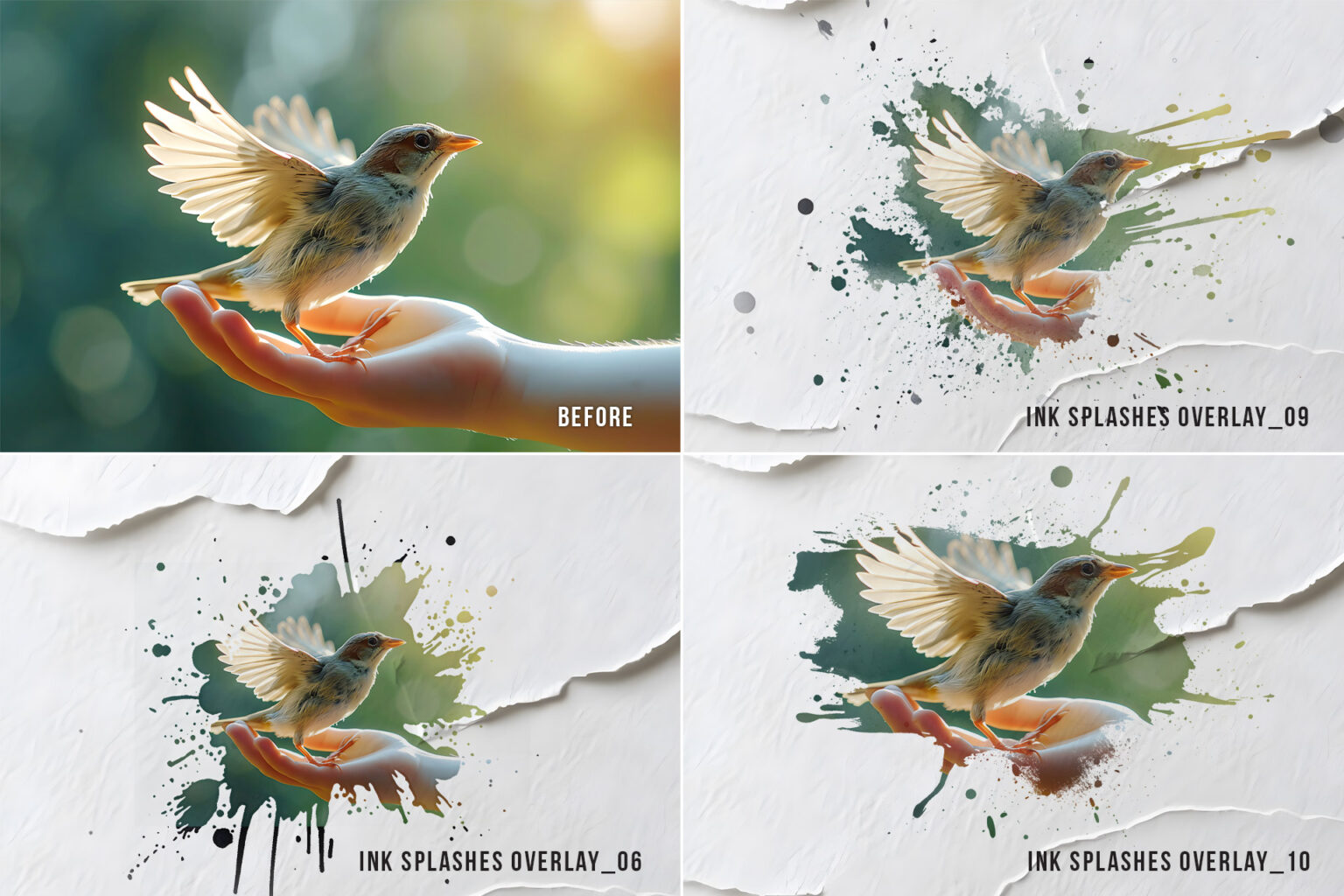 Watercolor clipping masks, ink splash effects: 15 Photoshop overlays ...