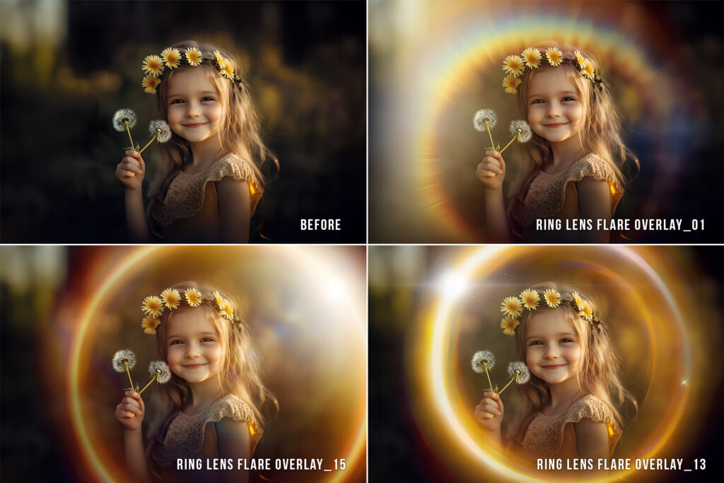 15 Ring Lens Flare Overlays – Transparent PNG Light Effects for Photo ...